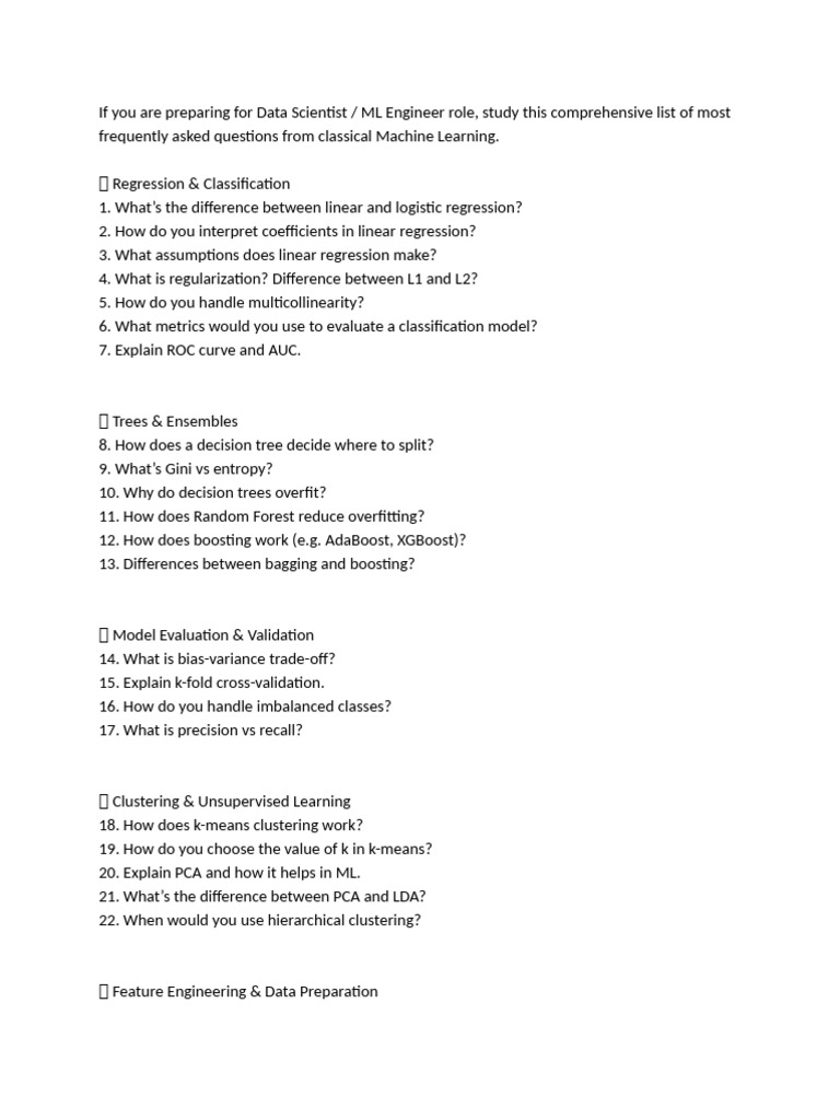 Question For Interview Machine Leaning Part | PDF