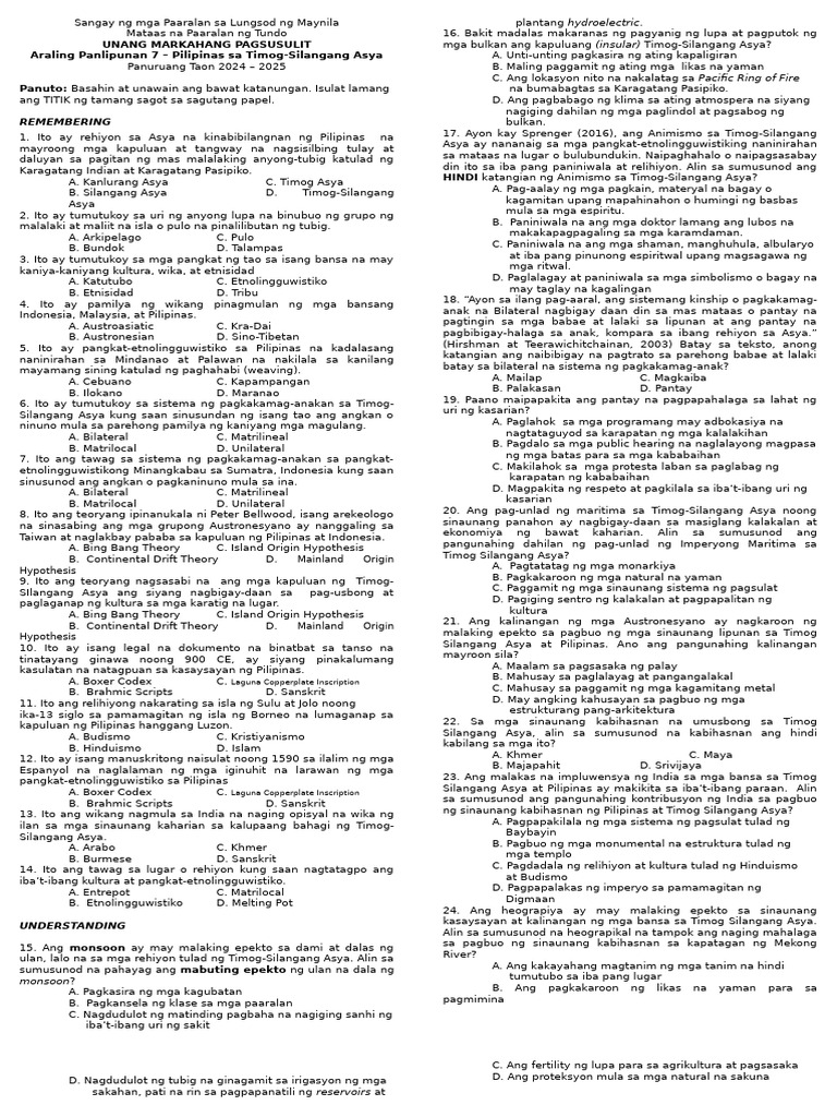 Periodic Test Q1 AP7 | PDF