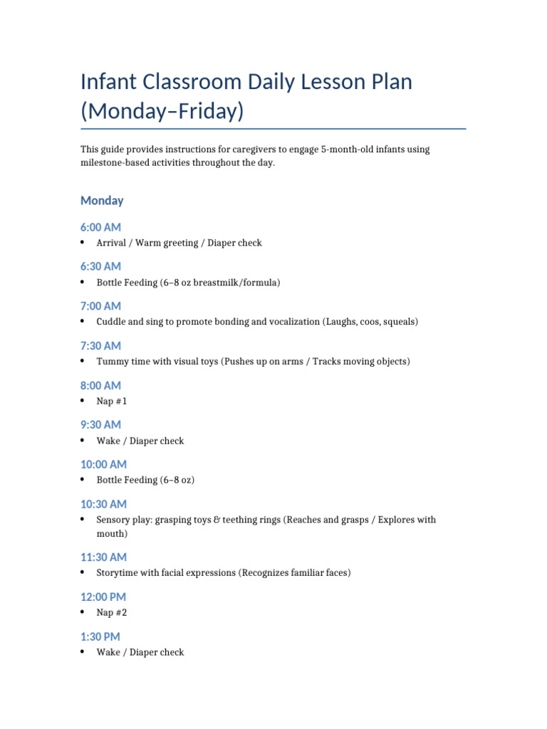 Infant Daily Lesson Plan Activities | PDF | Infants | Human Development