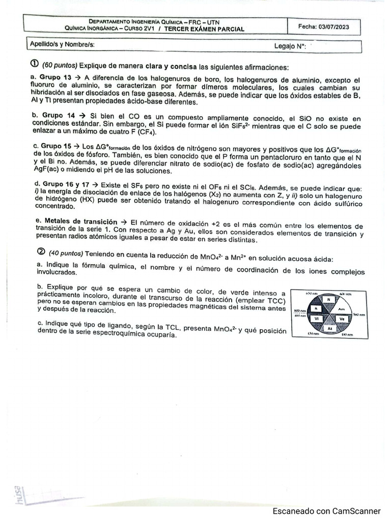 2023 Qca Inorgánica 3er Parcial | PDF