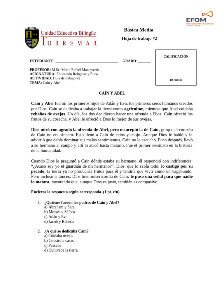 Hoja 2. Caín y Abel | PDF