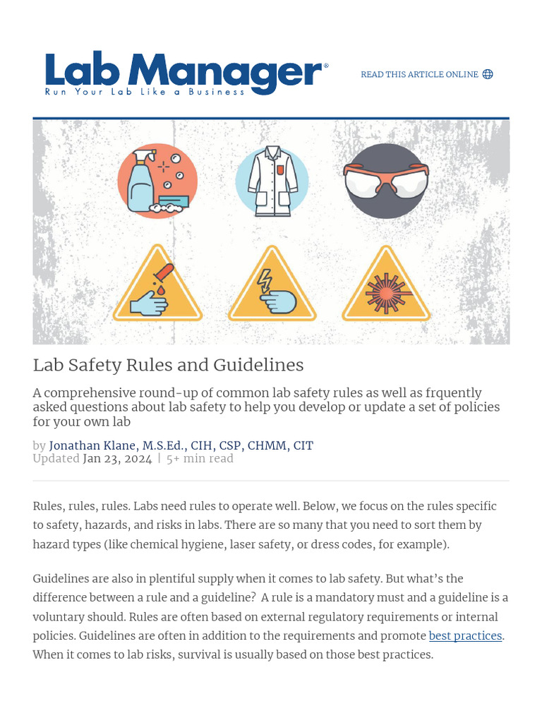Lab Safety Rules and Guidelines Handout | PDF | Laboratories | Personal ...