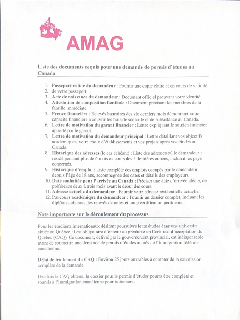 Liste Des Documents Requis Pour Une Demande de Permis D'études Au | PDF