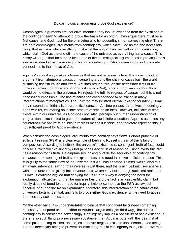 Cosmological Argument Essay | PDF | Existence | Existence Of God