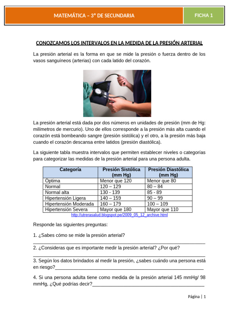 MAT3-K01 - Ficha 1 - INTERVALOS | PDF | Presión sanguínea | Hipertensión