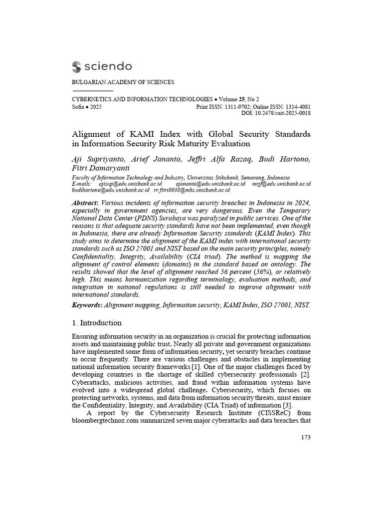 Alignment of KAMI Index With Global Security Standards in Information ...
