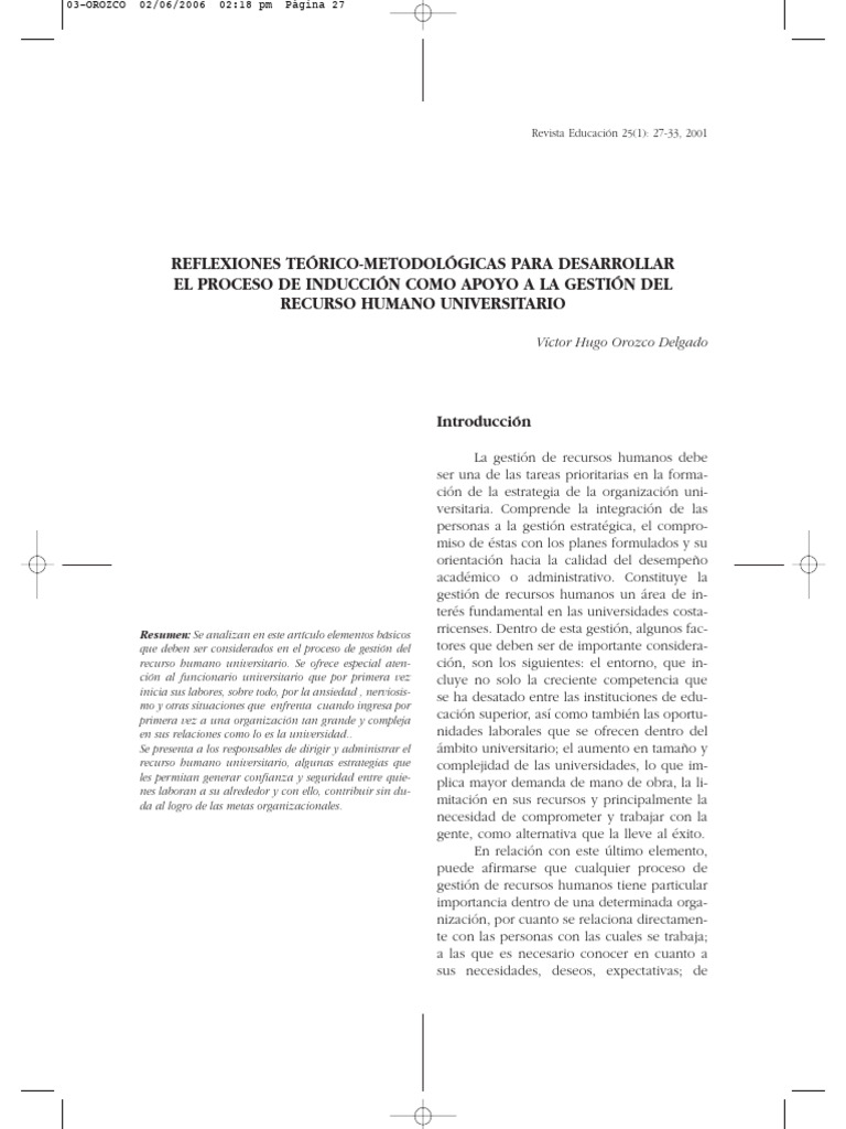 Artículo Reflexiones Teórico-Metodológicas para Desarrollar El Proceso de Inducción Como Apoyo A ...