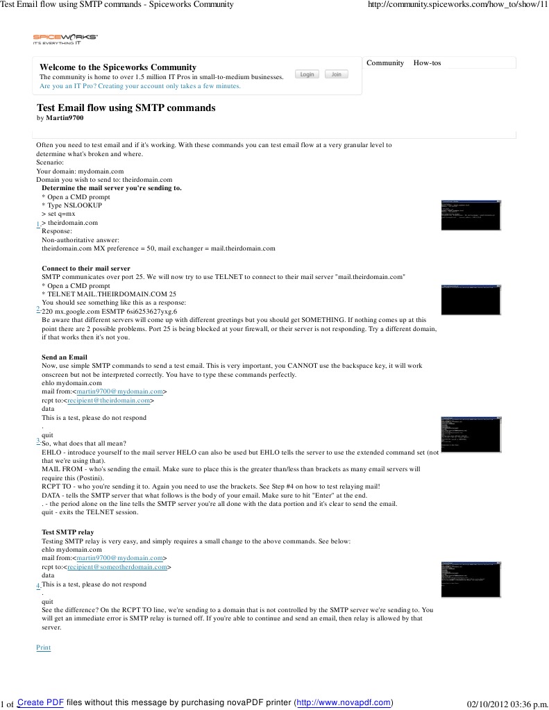 Test Email Flow Using Smtp Commands Spiceworks Community Pdf Email Internet Protocols