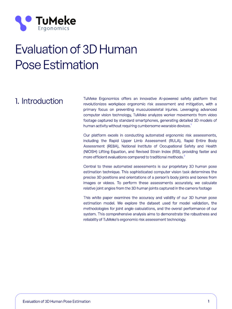 TuMeke Ergonomics - White Paper 3D Pose Estimation | PDF | Accuracy And Precision | Standard ...