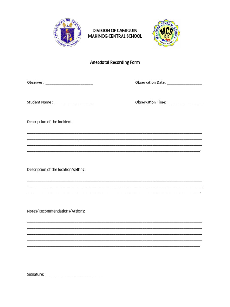Anecdotal Record Form | PDF