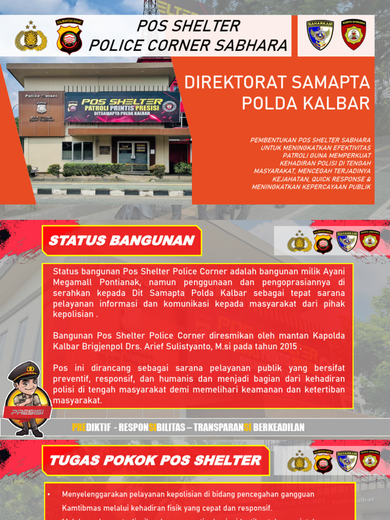 Paparan Pos Shelter Police Corner Ditsamapta Polda Kalbar | PDF