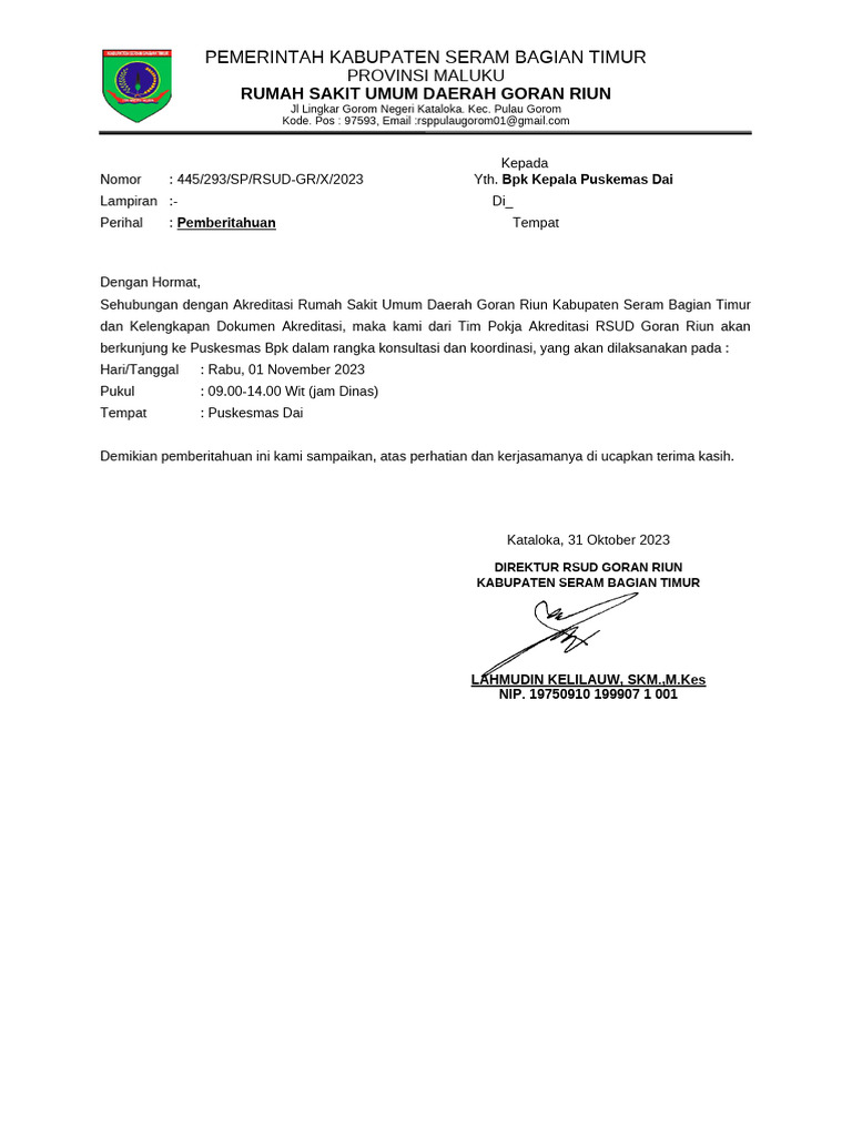 Surat Pemberitahuan Sunatan | PDF