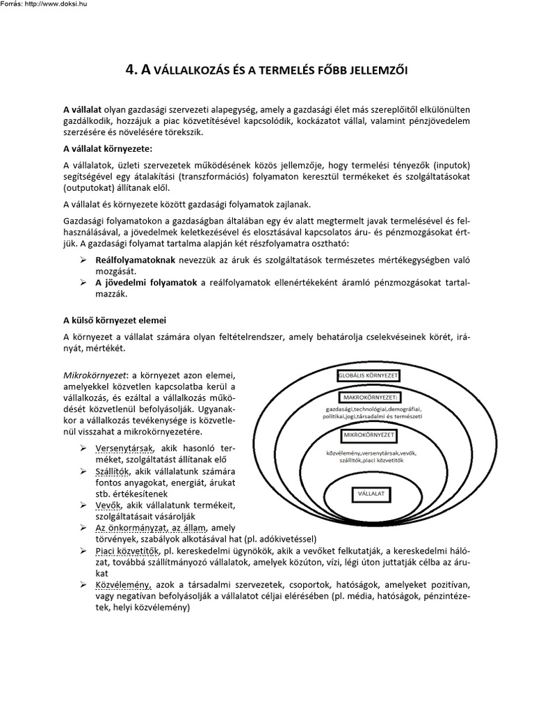A Vallalkozas Es A Termeles Fobb Jellemzoi | PDF