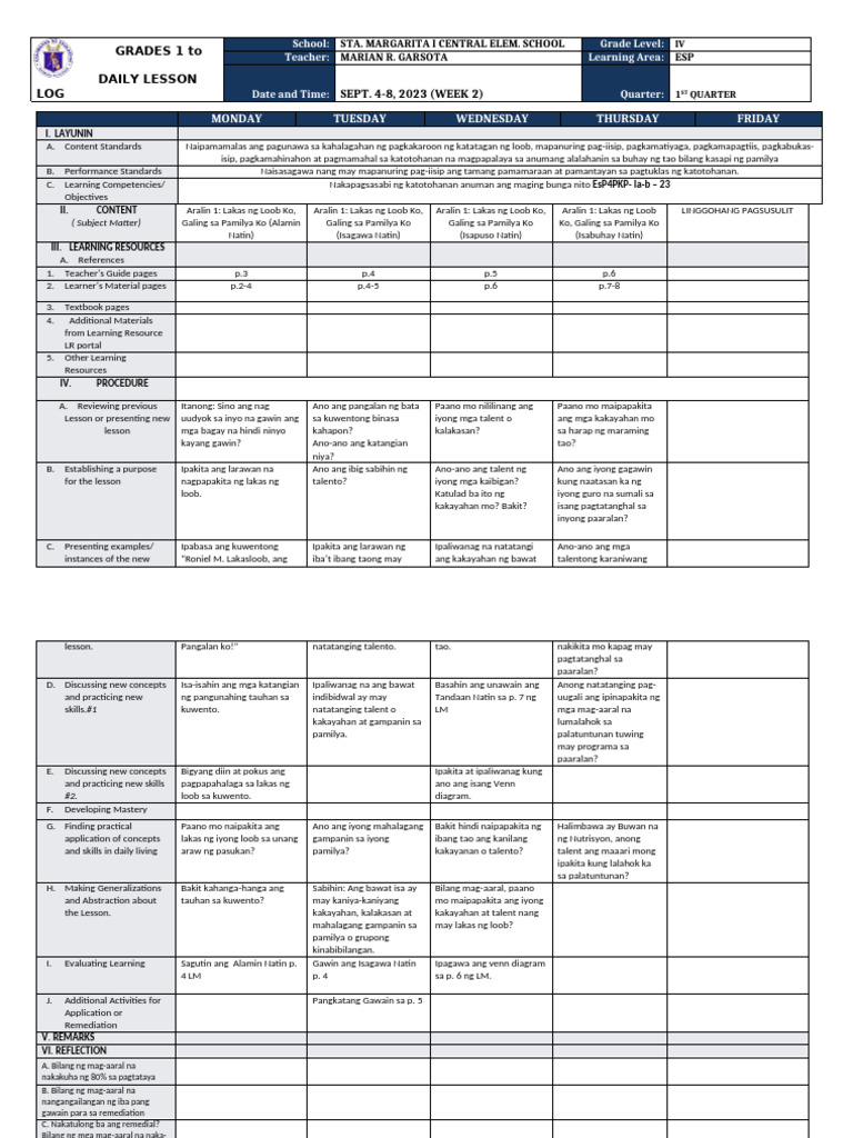 DLL - Esp 4 - Q1 - W1 | PDF