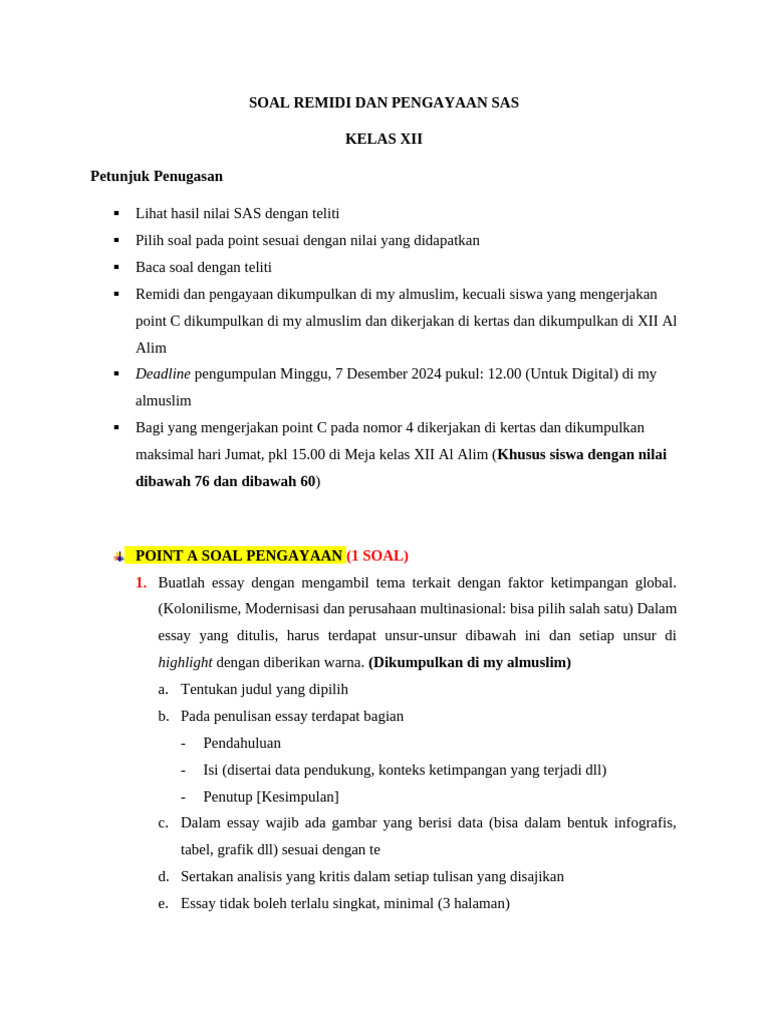 Soal Remidi Dan Pengayaan Kelas Xii (1) | PDF