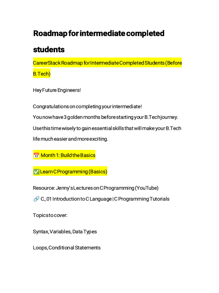 Roadmap for Intermediate Completed Students(2) | PDF