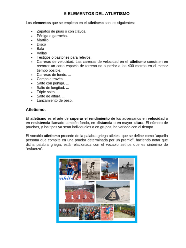 5 Elementos Del Atletismo | PDF