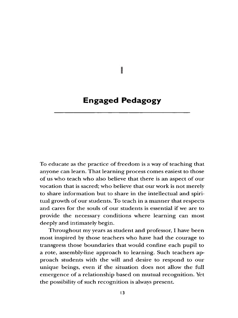 HOOKS, Bell - Engaged Pedagogy | PDF | Pedagogy | Learning