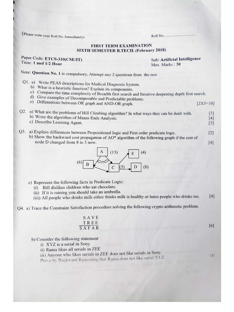 Previous Year's AI Sessionals Ggsipu | PDF