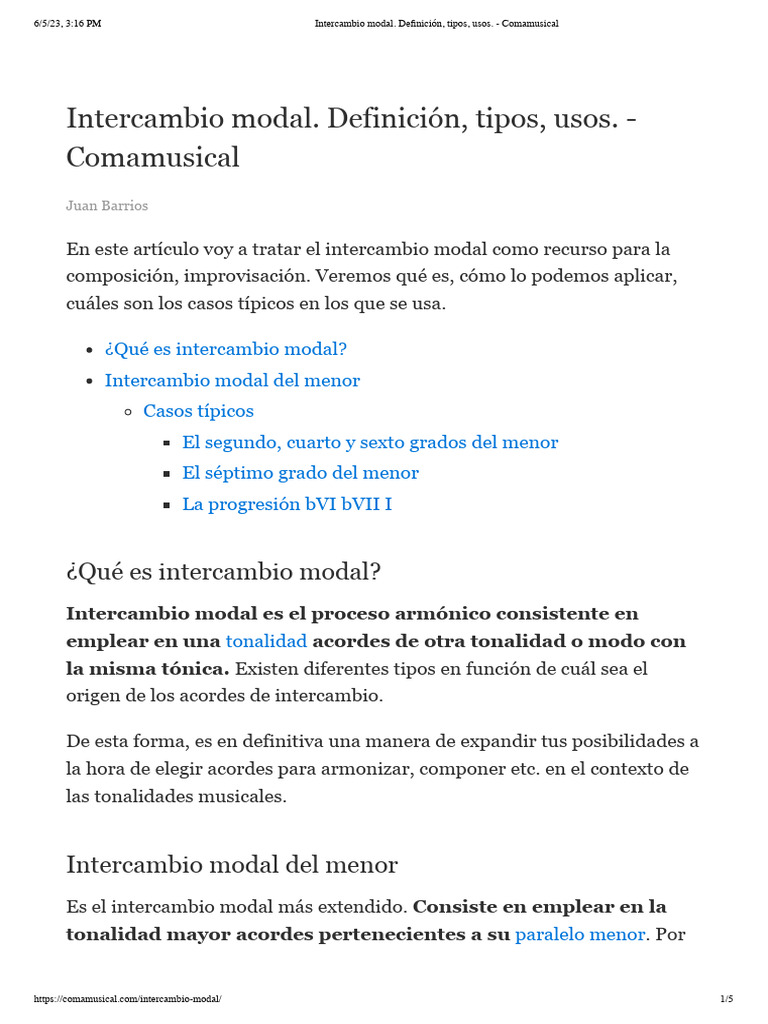 Intercambio Modal. Definición, Tipos, Usos. - Comamusi | PDF | Acorde ...