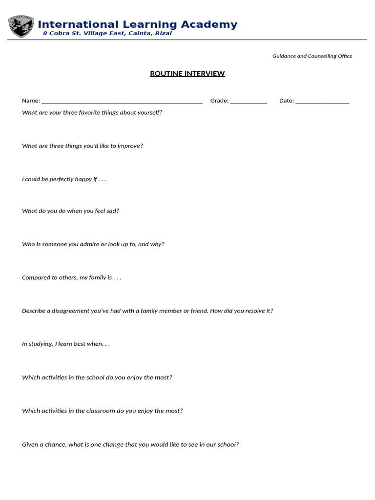 Routine Interview 2.0 | PDF