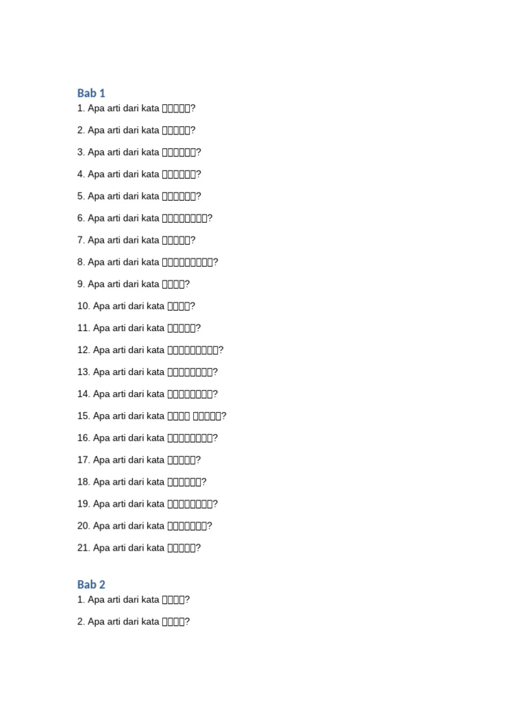 Kuis Kosakata Minna Bab 1 5 | PDF