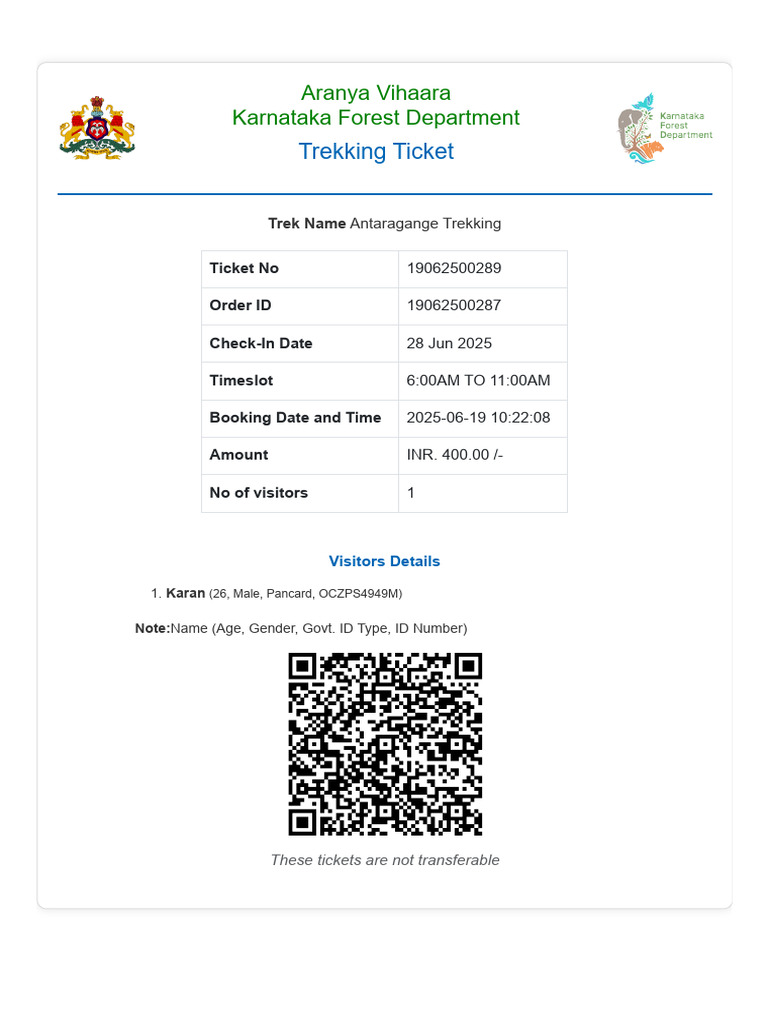 Aranyavihaara - Karnataka.gov - in - Karan Ticket | PDF