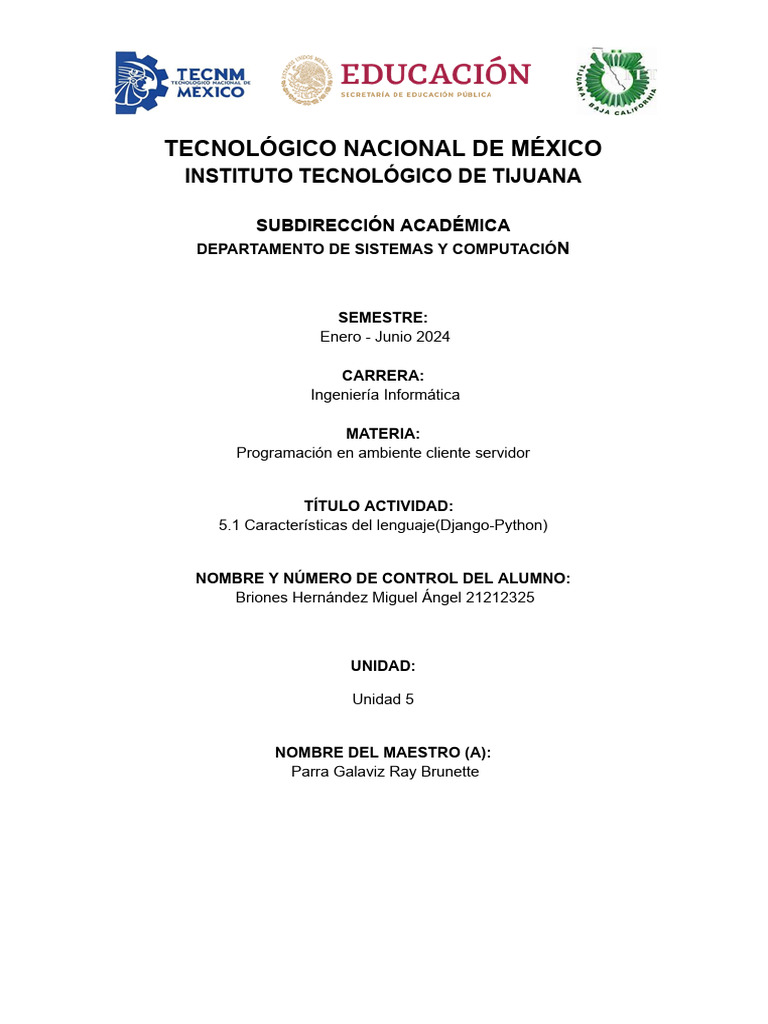 5.1 Características Del Lenguaje (Django-Python) | PDF | Software de la aplicacion | HTML