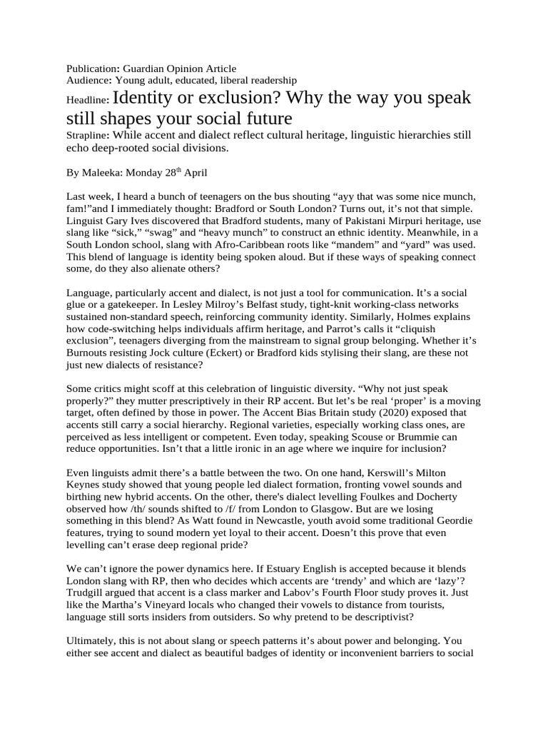Language, Identity, and Social Dynamics | PDF | Accent ...