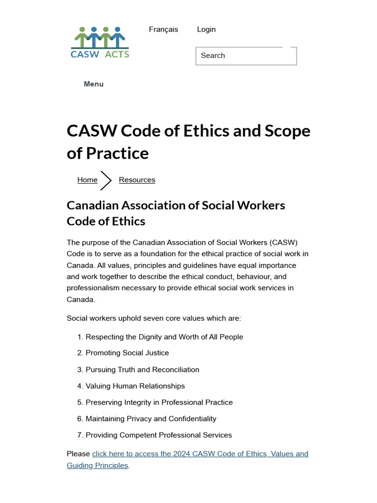 CASW Code of Ethics and Scope of Practice - Canadian Association of ...