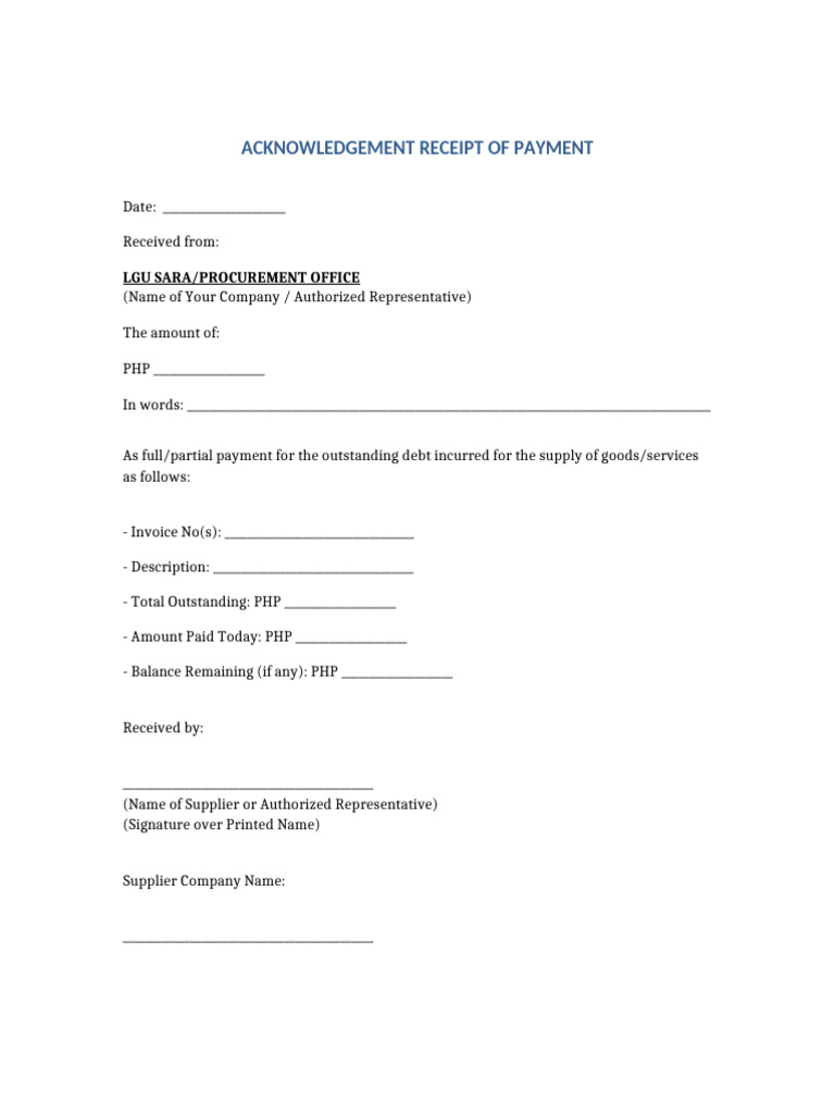 Acknowledgment Receipt Template | PDF