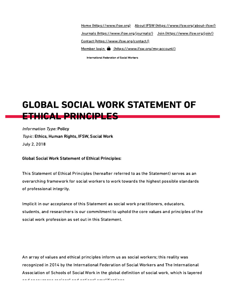 Global Social Work Statement of Ethical Principles - International ...
