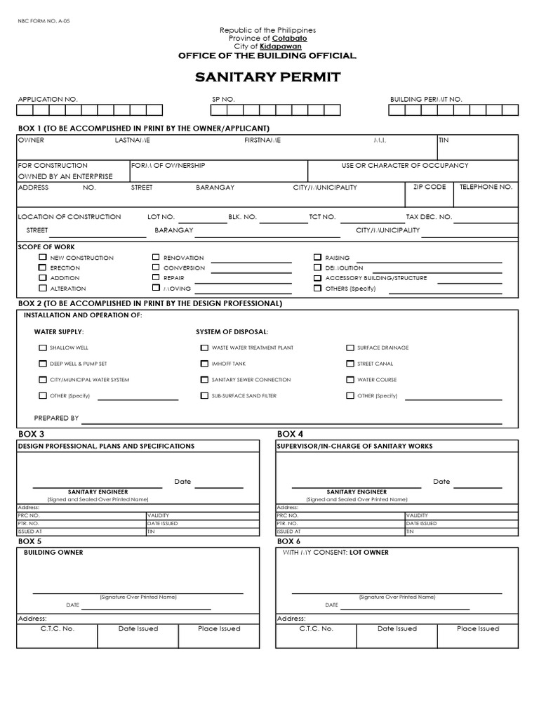Sanitary Permit 1 - Front | PDF | Civil Engineering | Hydrology