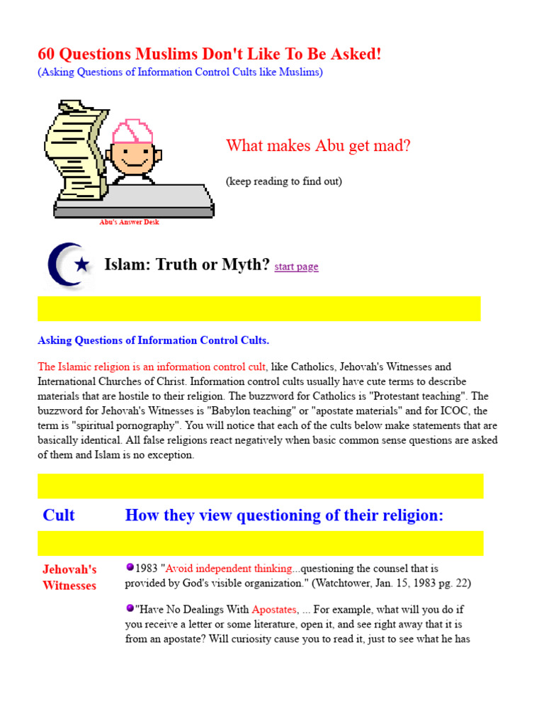 Questions Muslims Prefer Avoiding | PDF | Quran | Islam