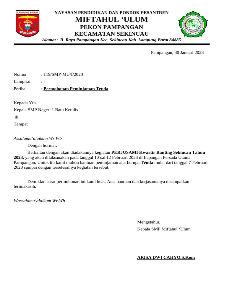 Surat Pinjam Barang | PDF
