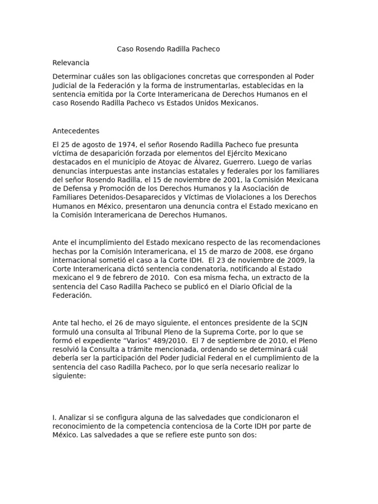 Obligaciones del Poder Judicial en el Caso Radilla | PDF | Convenio ...