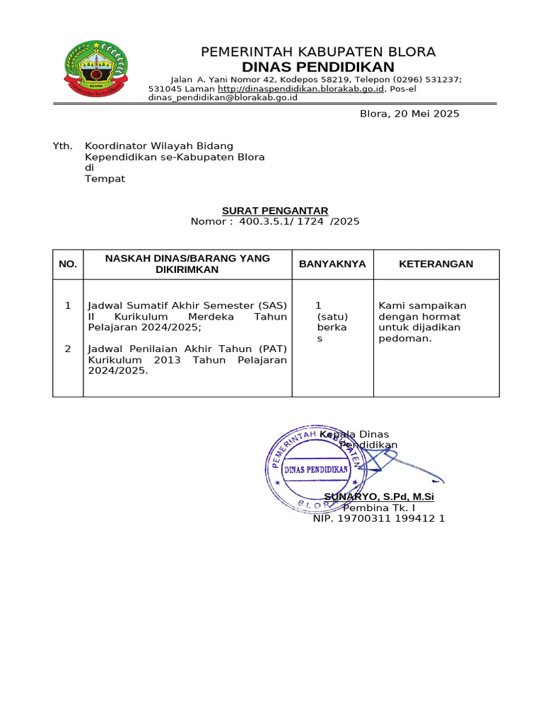 Surat_Pengantar_Jadwal_PAT_dan_SAS_II_2024_2025 (2) | PDF