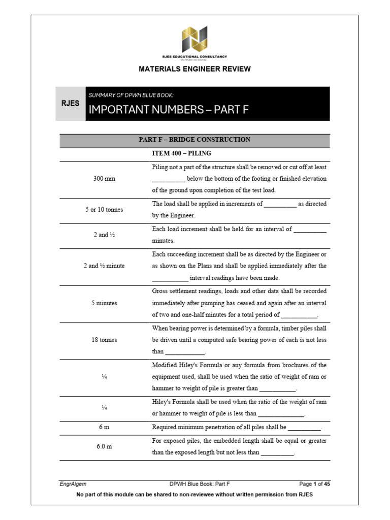 DPWH Blue Book Part F: Bridge Construction | PDF | Deep Foundation | Screw