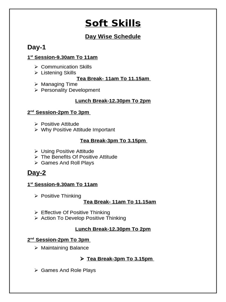 Soft Skills Training Schedule | PDF | Communication | Leadership