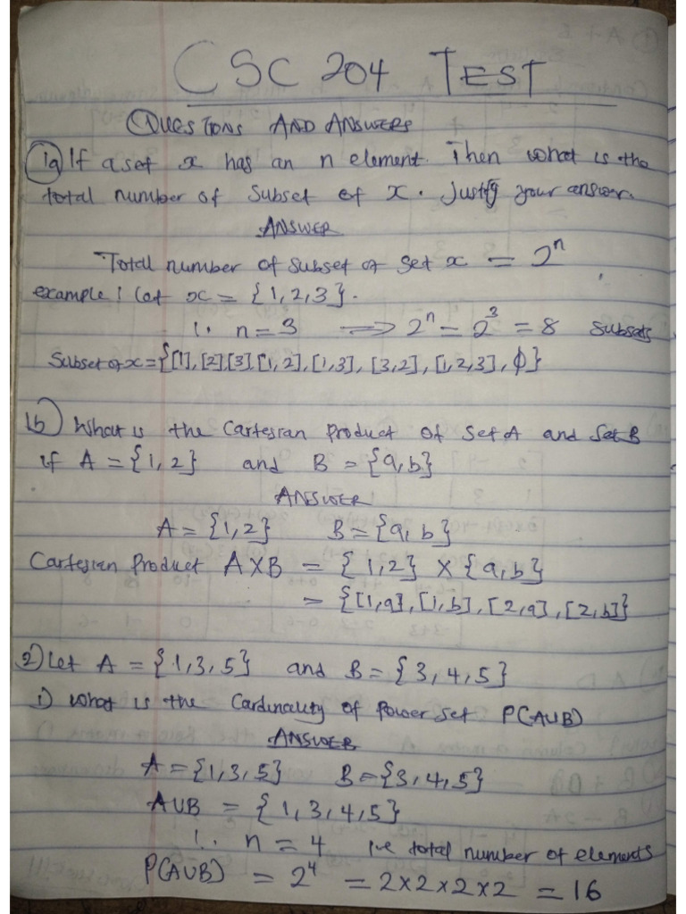 CSC 204 Test Question and Answers | PDF