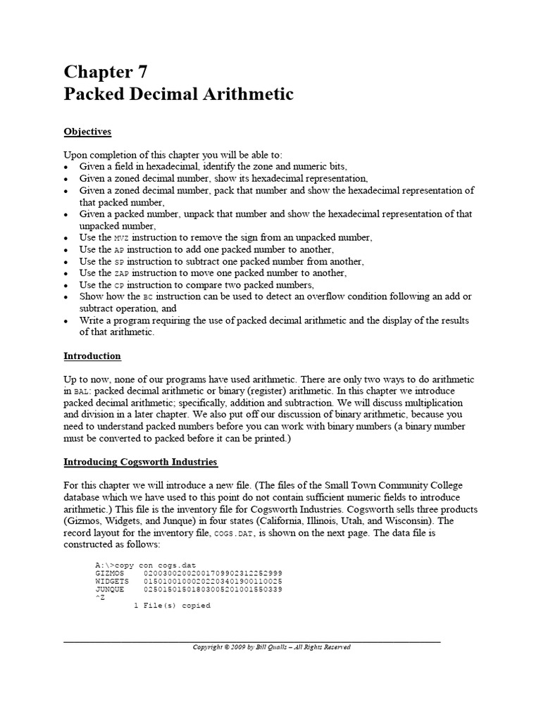 07 - PackedDecimal Assembler | PDF | Binary Coded Decimal | Arithmetic