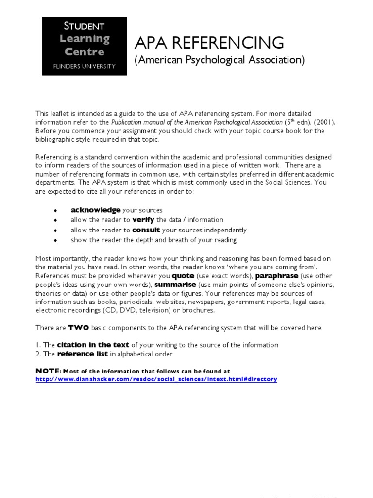 APA Referencing | PDF | American Psychological Association | Citation