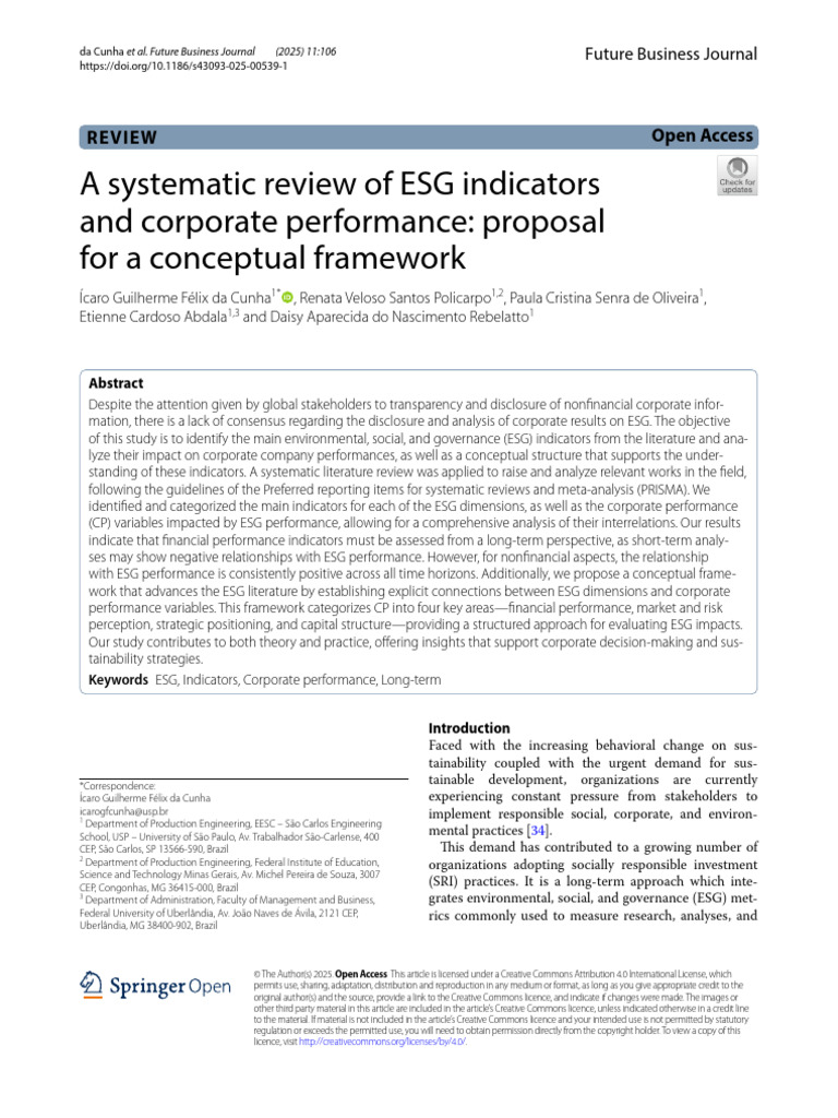 ESG Indicators and Corporate Performance | PDF | Corporate Social ...