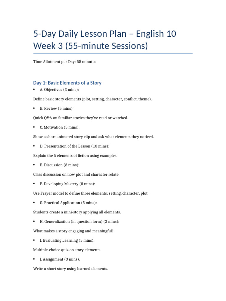 English10 Week3 Timed 5day Lesson Plan | PDF | Behavior Modification | Human Communication