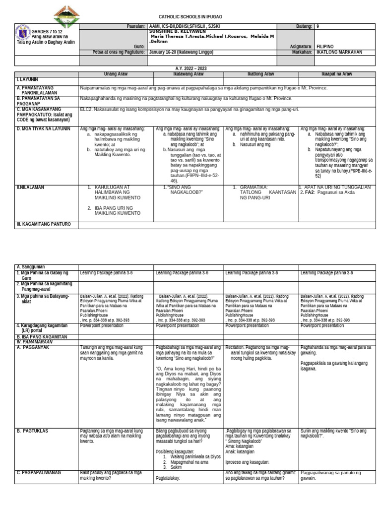 Filipino 9 DLL Week 2 Q3 22 23 | PDF