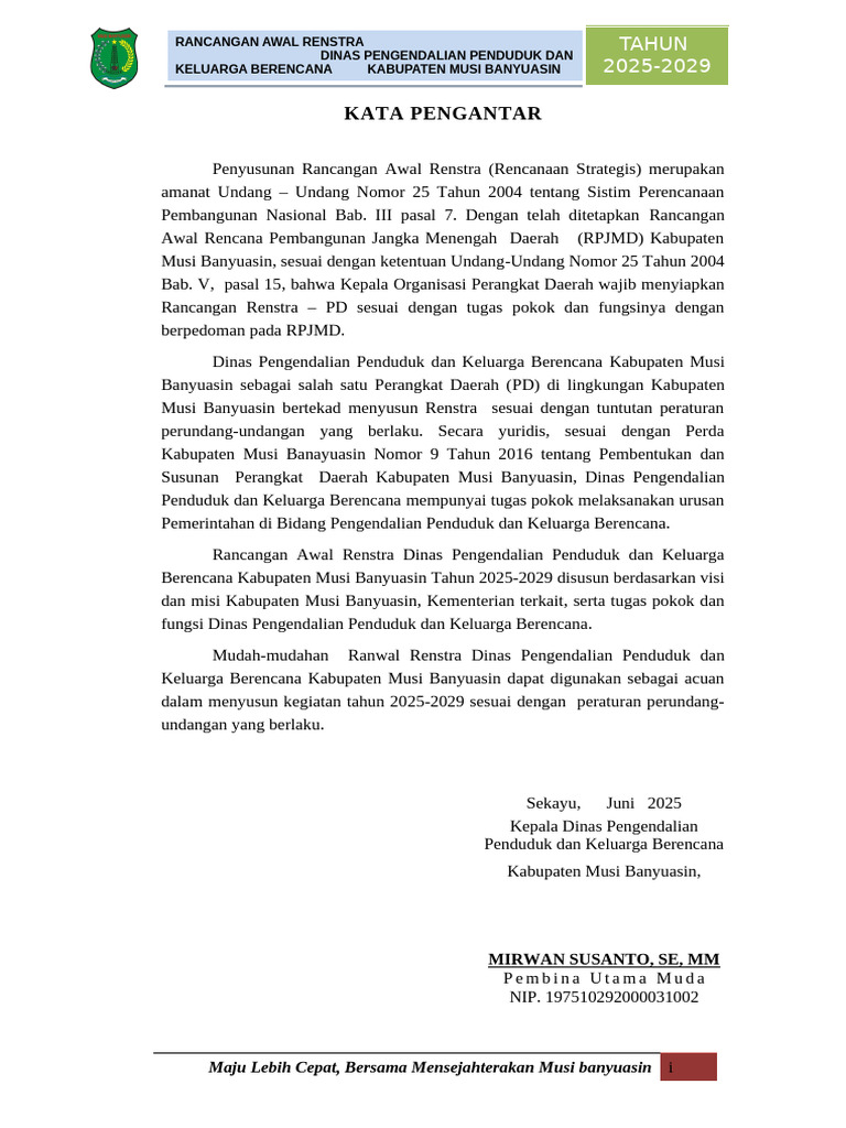 Renstra 2025-2029 DPPKB | PDF