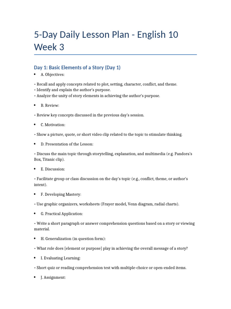 5-Day Lesson Plan English10 Week3 | PDF | Lesson Plan | Multiple Choice