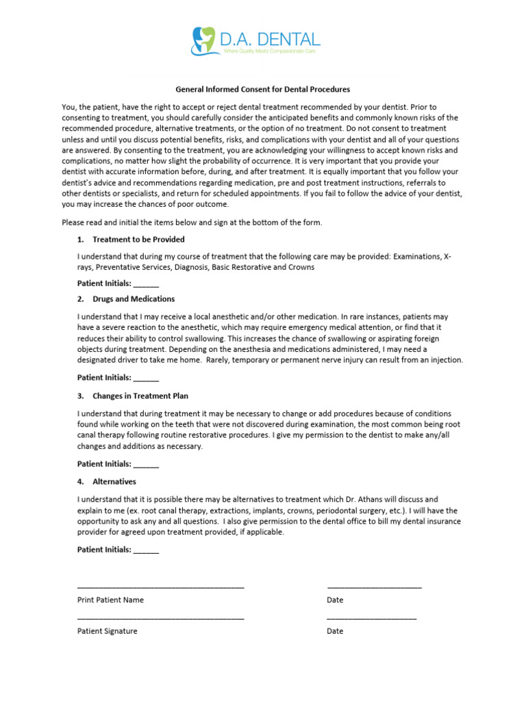 General Informed Consent | PDF | Dentist | Anesthesia