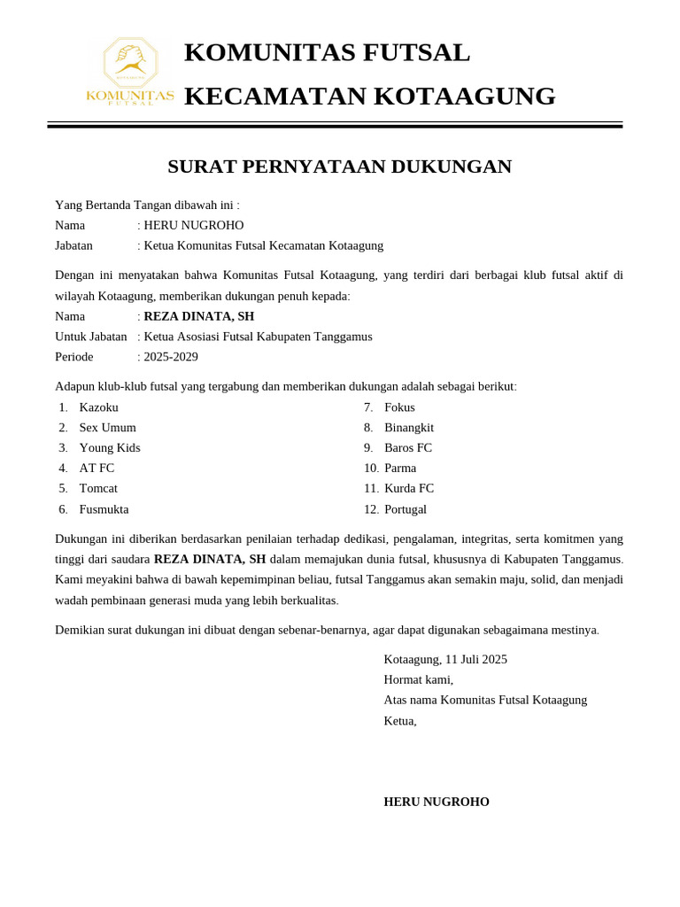 Surat Dukungan | PDF