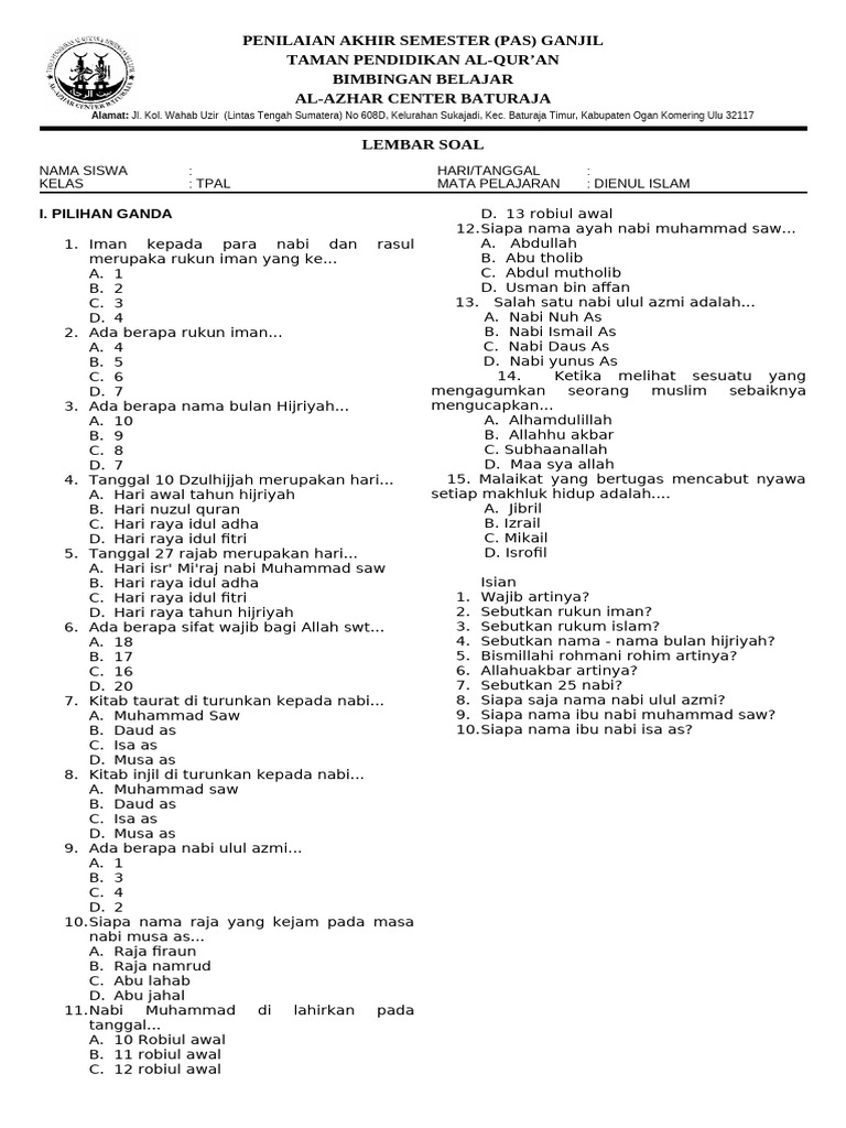 Soal Dienul Islam (Ades SP) | PDF